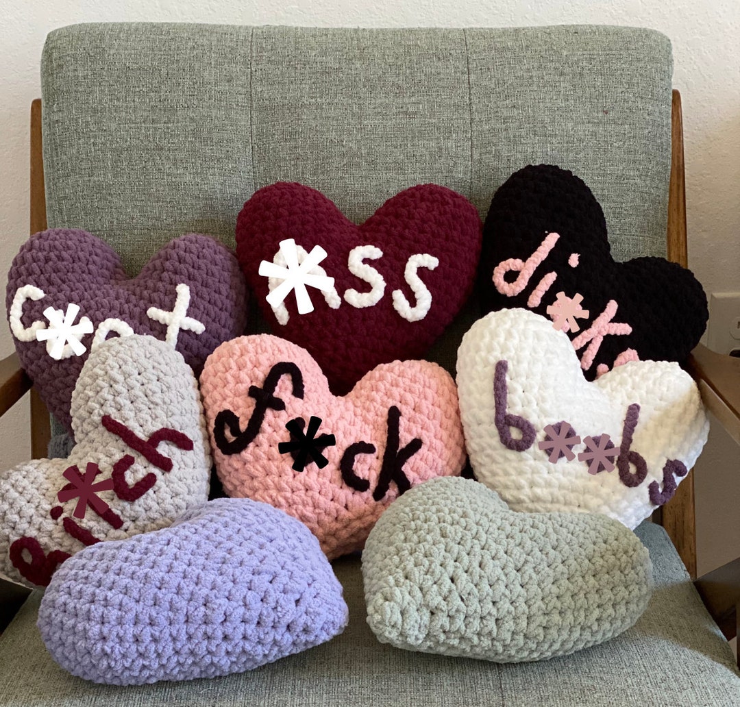 Custom Crochet Heart Pillows - *censored* Curse Words - Etsy