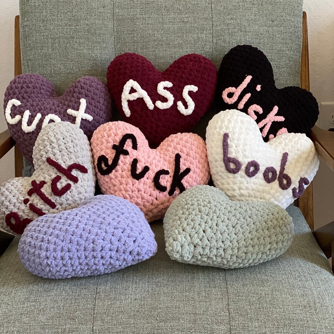 Custom Crocheted Heart Pillows - Curse Words! - Etsy