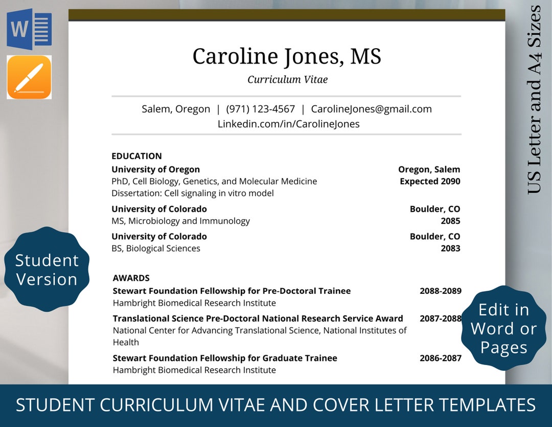 Student CV Template & Professional Cover Letter Template for - Etsy