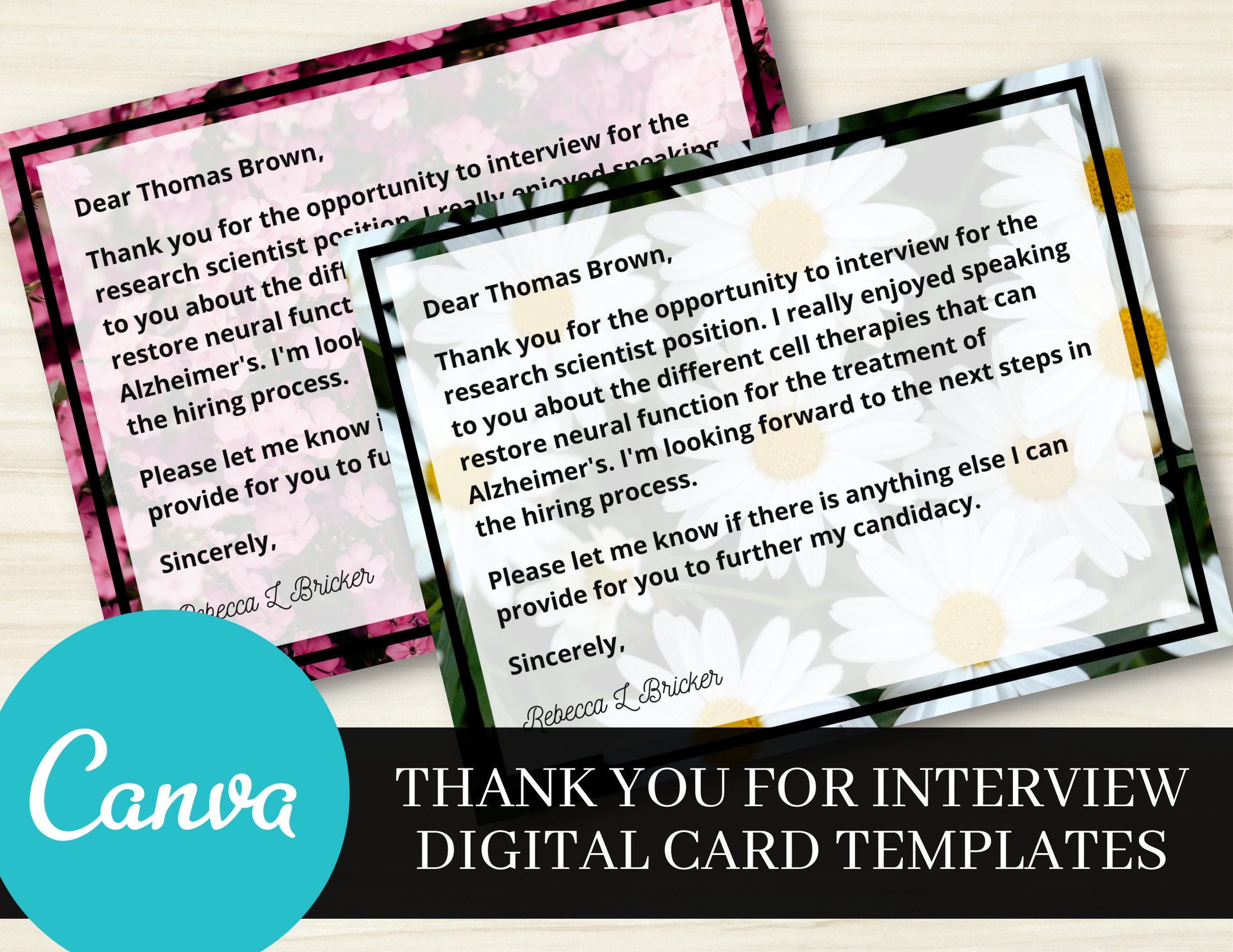 Thank You for Job Interview Digital Card Templates Personalize in Canva ...