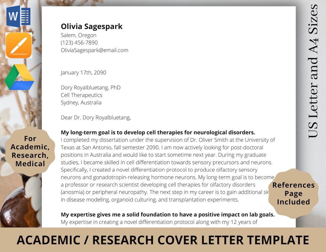 Cover Letter Template for Academic Research Medical Science Fields ...