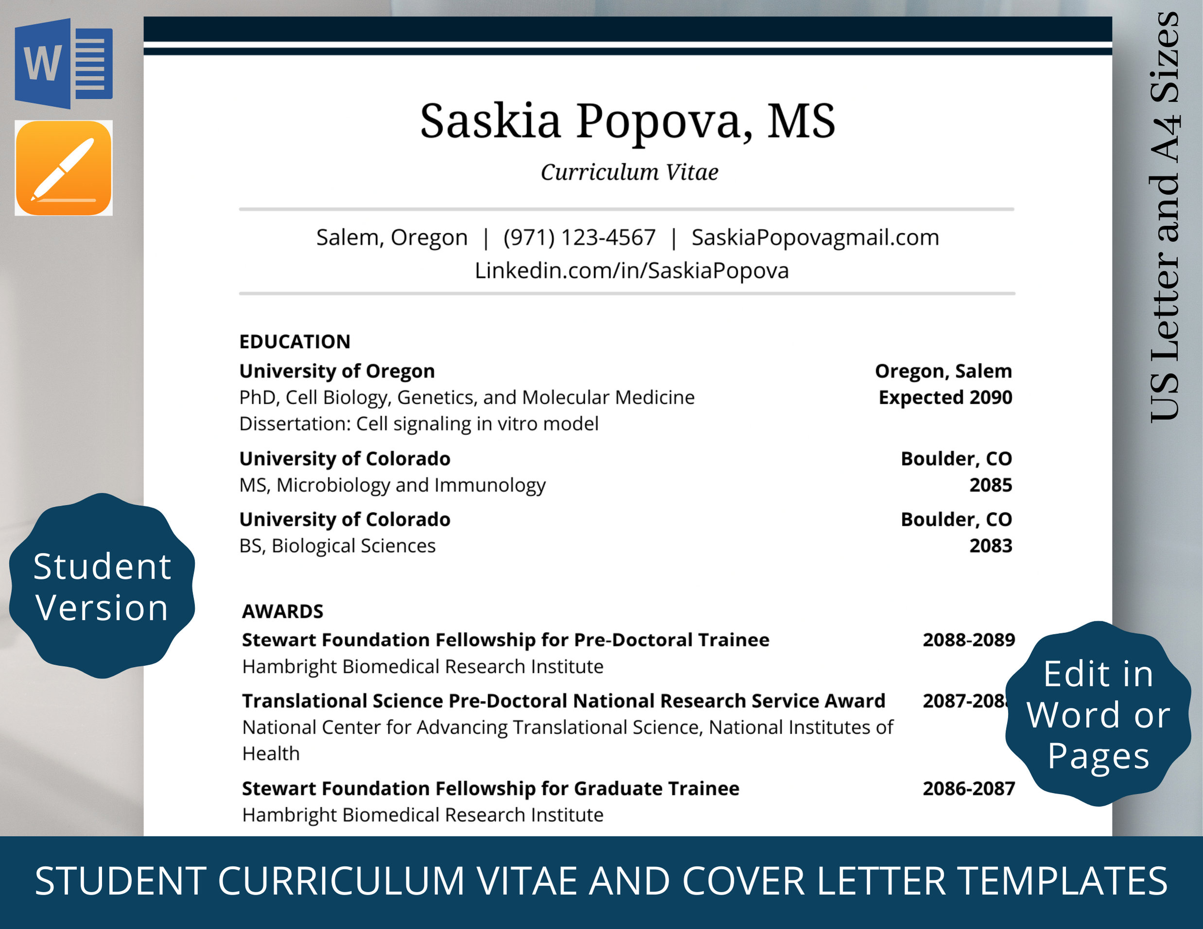 Phd CV Template Student CV Template Word Professional Cover Letter ...