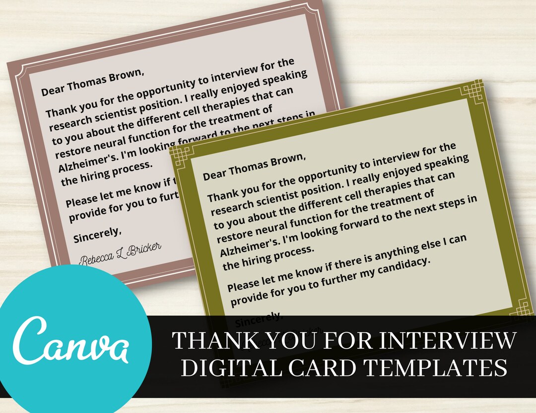 Best Thank You Note Template for Interview Personalize in - Etsy