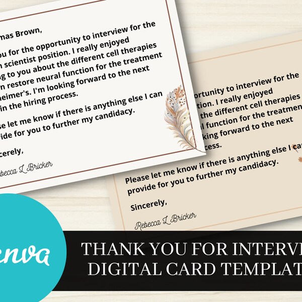 Interview Thank You Card Template - Etsy