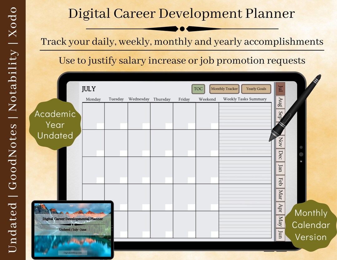 Undated Monthly Digital Career Planner for Job Promotion - Etsy