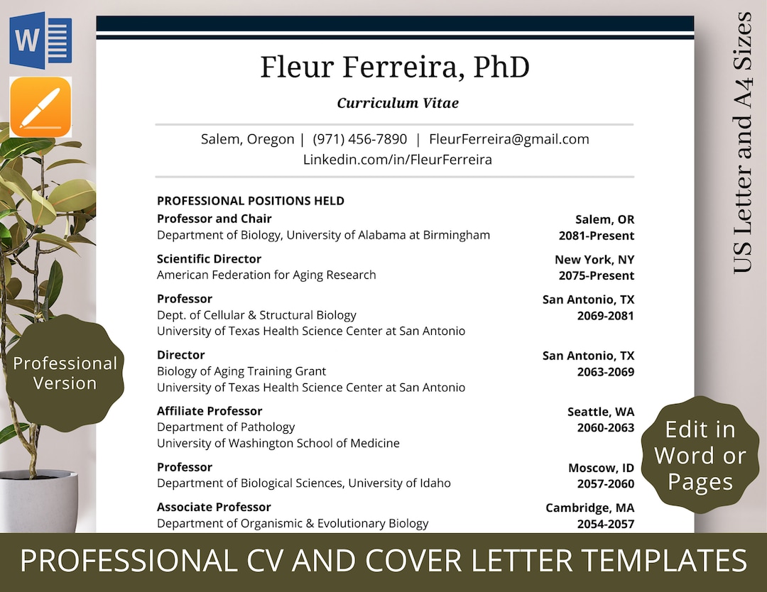 Phd CV Template Scientist Curriculum Vitae Professional Cover Letter ...