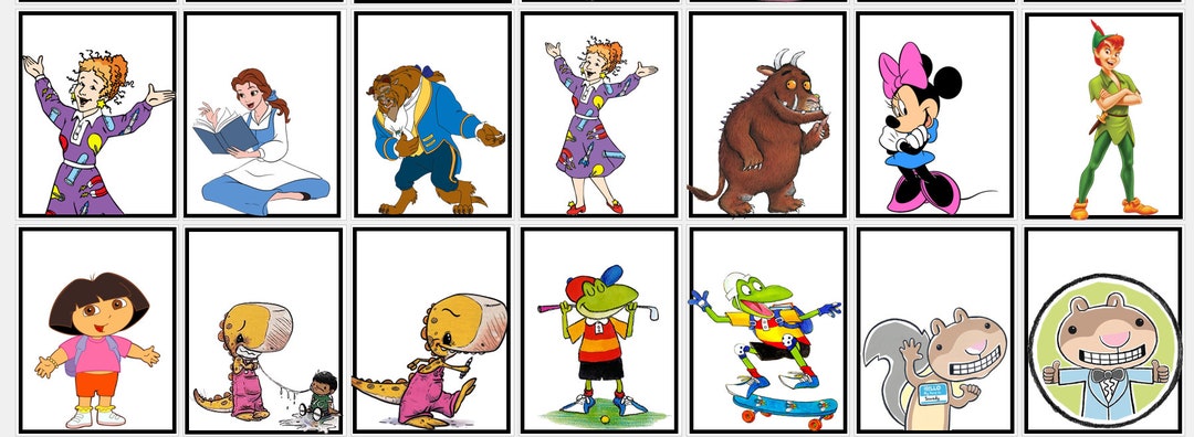 100 Book Character Posters Black Border (no Background) - Etsy