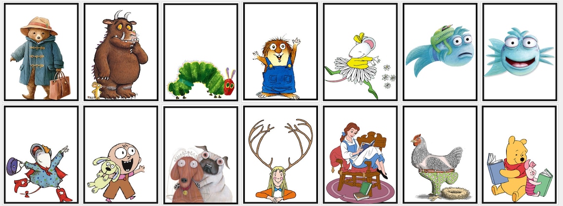 100 Book Character Posters Black Border (no Background) - Etsy