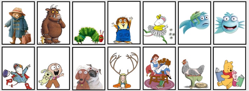 100 Book Character Posters Black Border (no Background) - Etsy