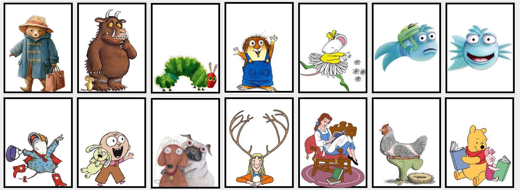 100 Book Character Posters Black Border (no Background) - Etsy