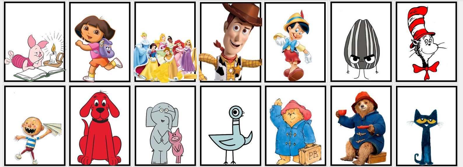 100 Book Character Posters Black Border (no Background) - Etsy