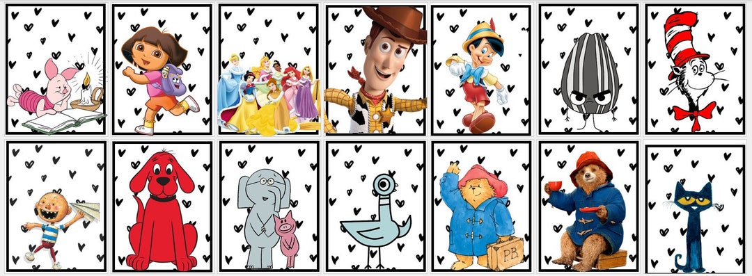 100 Character Posters With Heart Background - Etsy