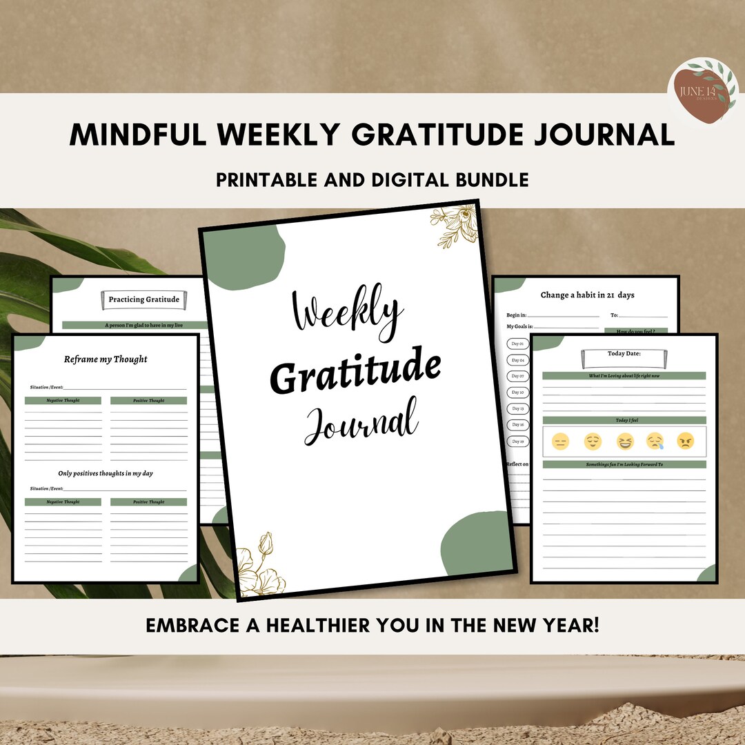 Mindful Weekly Gratitude Journal, Self Care Journal, Journal With ...