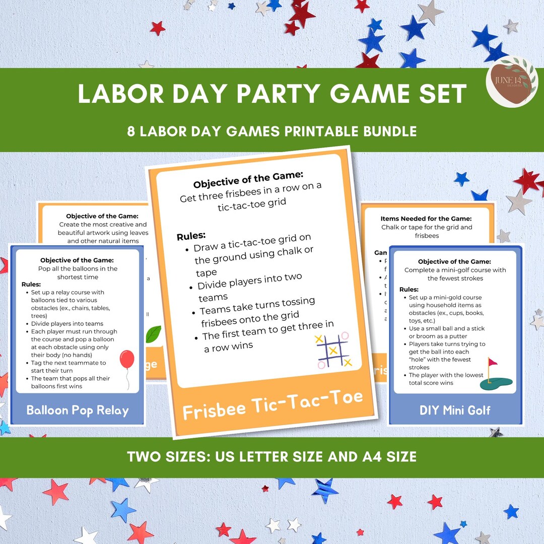 Labor Day Party Game Set Printable, Family Labor Day Games, Printable ...