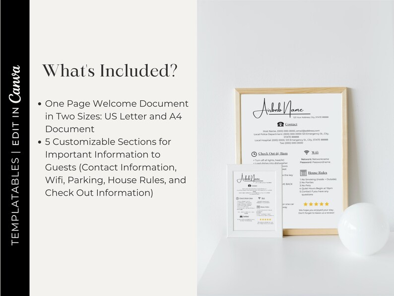 Single Page Welcome Sign Template Printable | Airbnb and VRBO Vacation ...