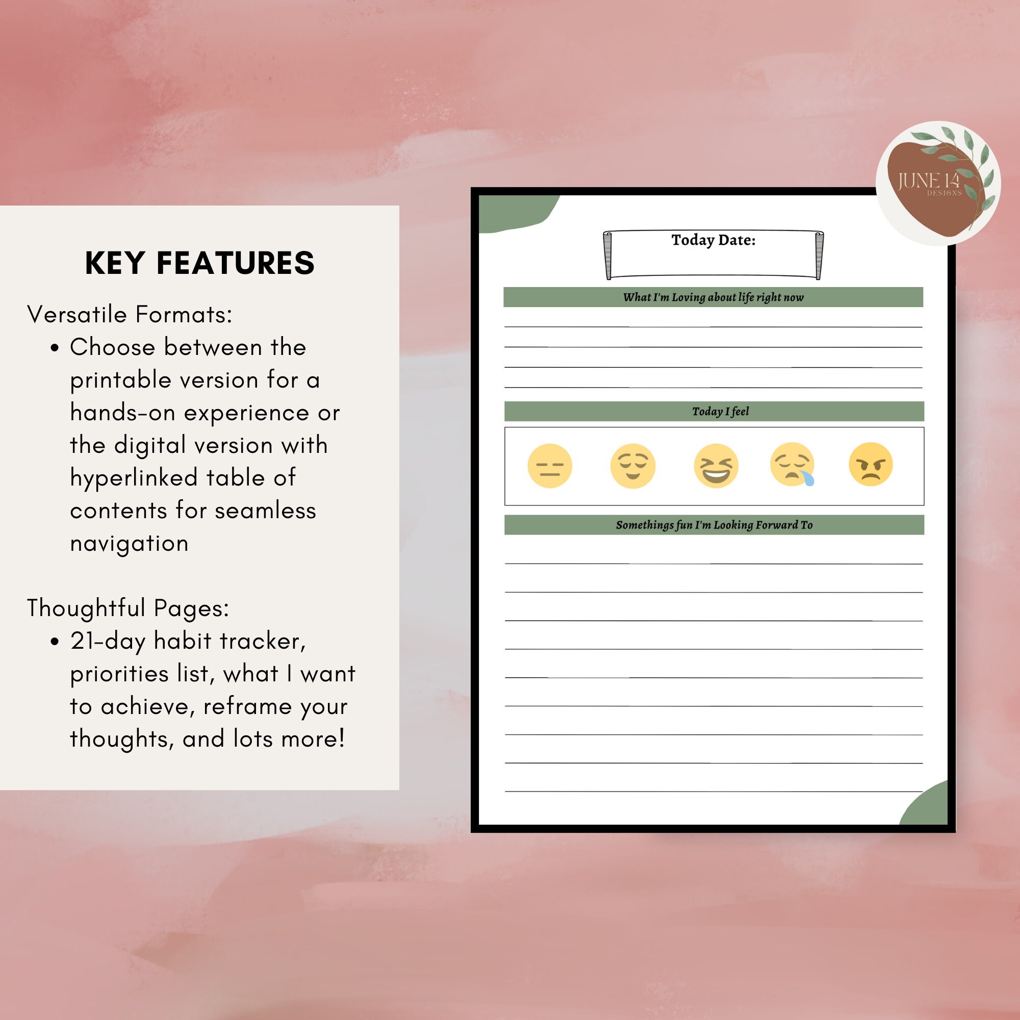 Weekly Gratitude Glow Journal, Self Care Journal, Journal With Prompts ...