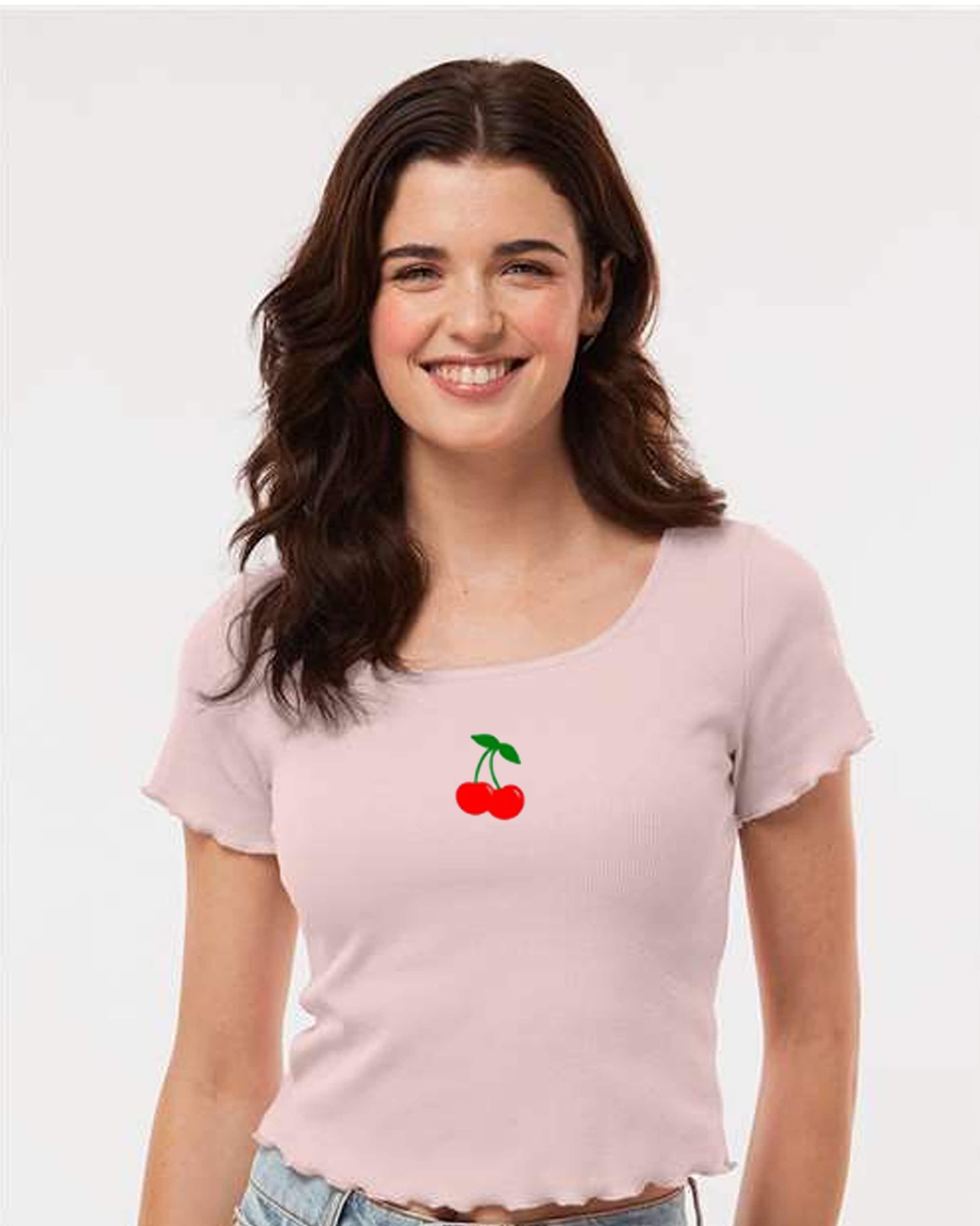 Cute Summer Cherry Embroidered Cherries Fruit Crop Top Tee - Etsy