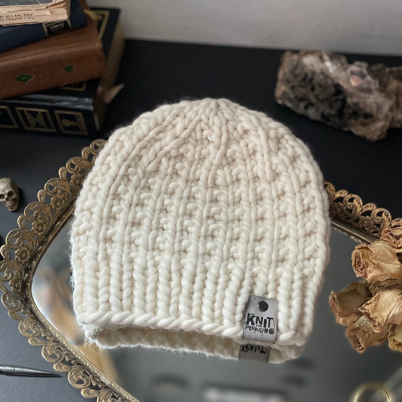 Off White Luxury Wool Textured Knit Hat, Merino Wool Hand Knit Hat ...