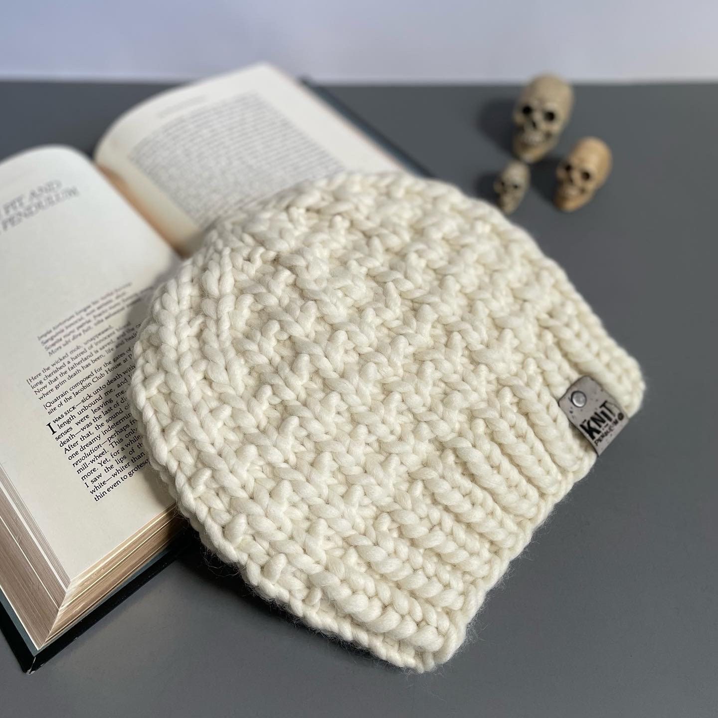 Off White Luxury Wool Textured Knit Hat, Merino Wool Hand Knit Hat ...