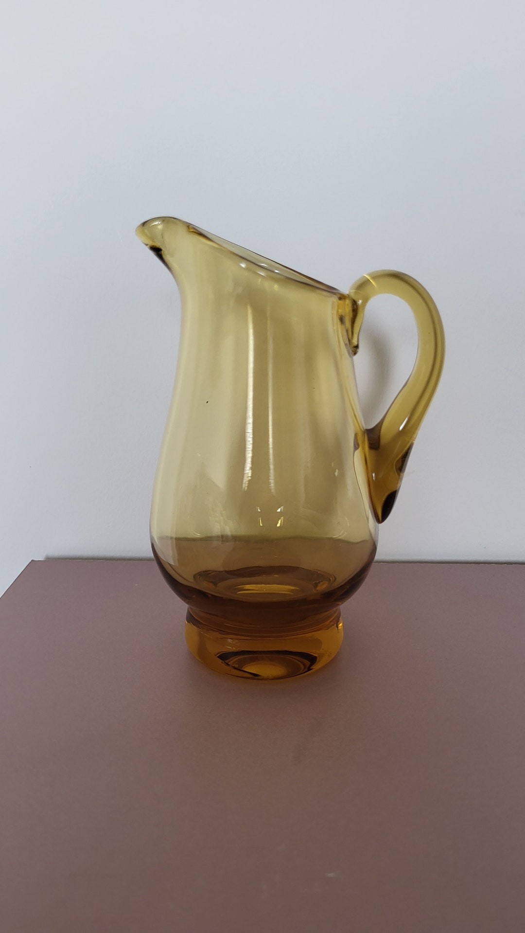 Yellow, Amber Glass Jug. Beautiful Vintage Glass Jug. Vintage Blown Jug ...