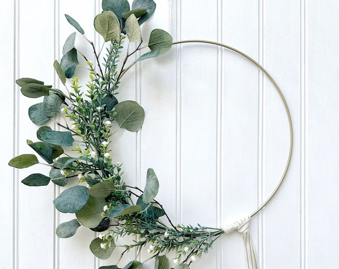 Minimalist Greenery Wreath, Simple Boho Wreath, Modern Farmhouse Wreath ...