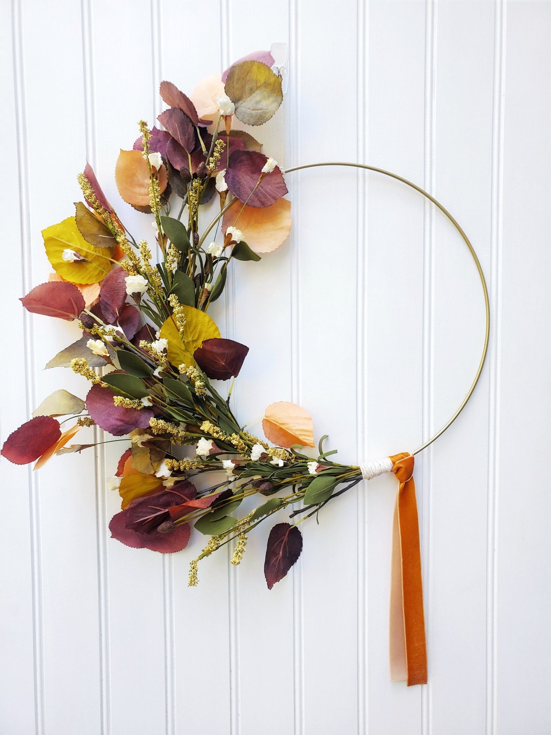 Chic Fall Leaves Wreath, Modern Fall Decor, Minimalist Thanksgiving ...