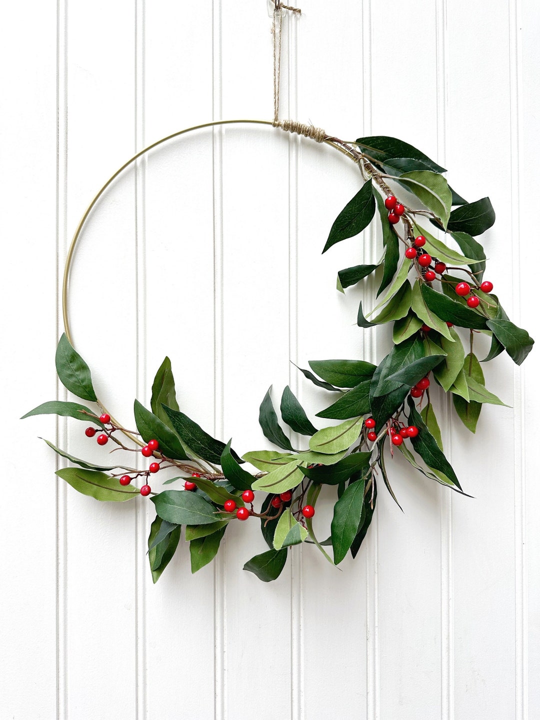 Modern Holly Berry Wreath, Modern Christmas Wreath, Red Berry Wreath ...