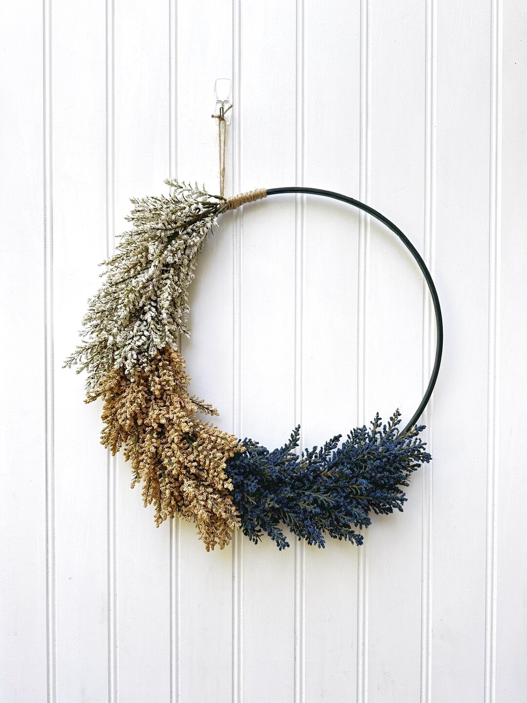 Blue Winter Ombre Wreath, Modern Winter Door Decor, Winter Hoop Wreath ...