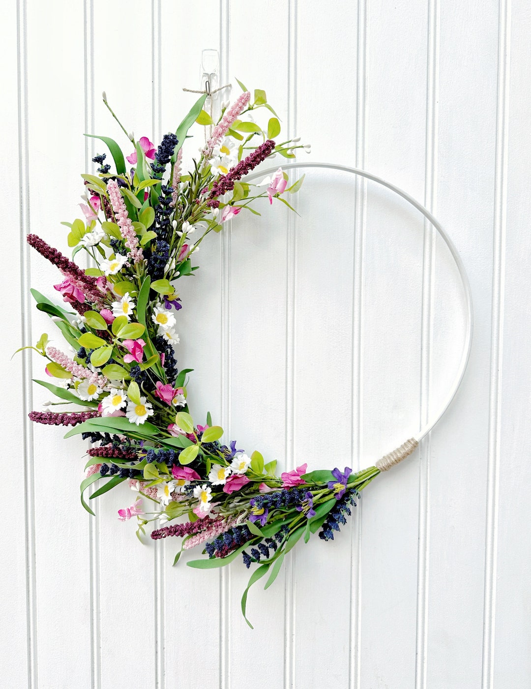 Spring Heather and Wildflower Wreath, Modern Spring Wreath for Front ...