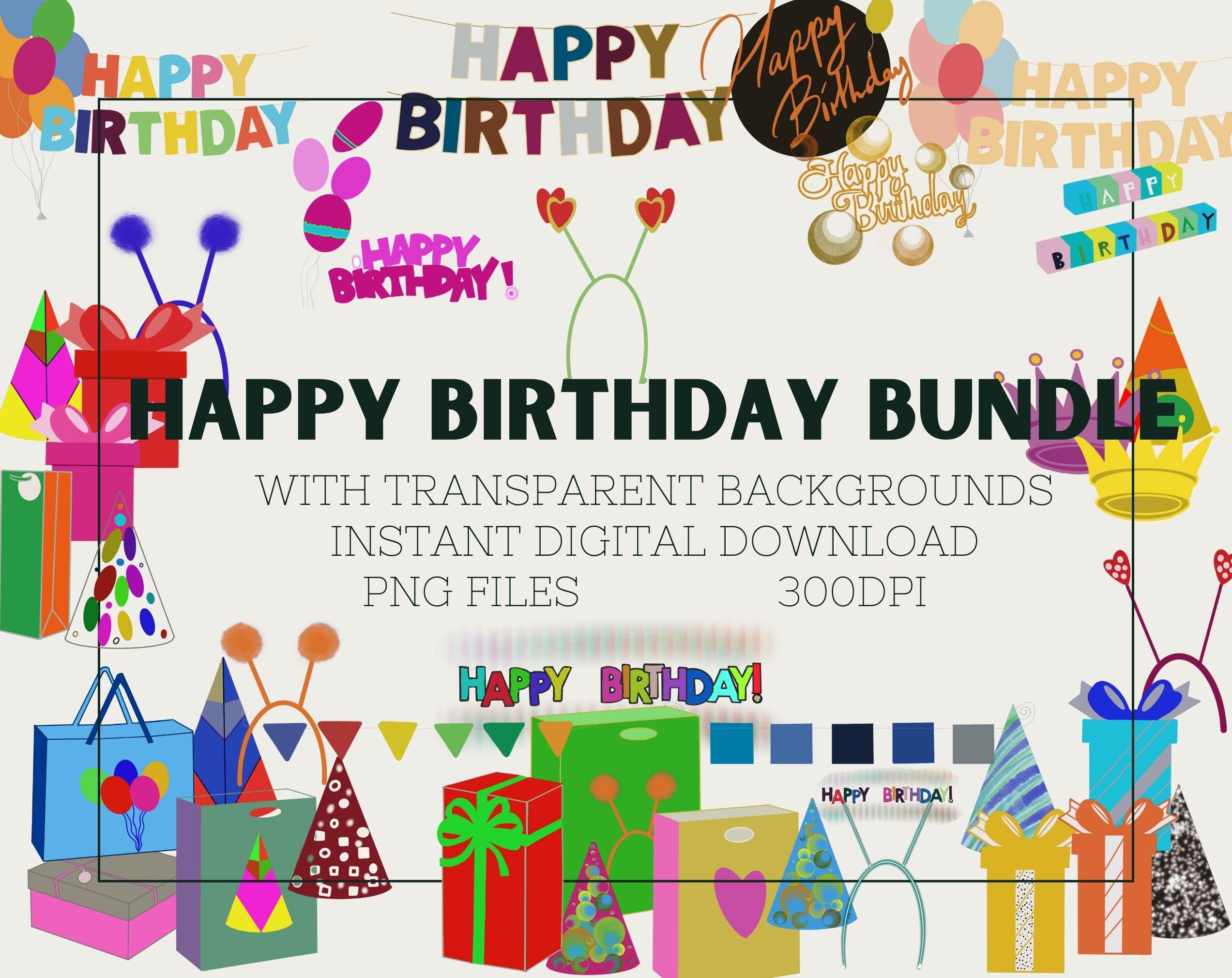 Bday Clipart Bundle, Happy Birthday Clipart for Birthday Cards and ...