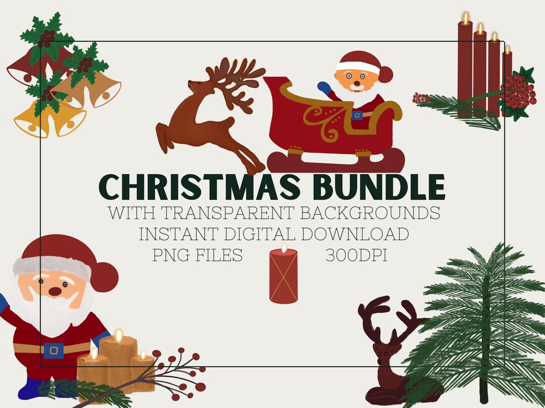 Happy Holiday Clipart, Merry Christmas Clipart, Hand Drawn Digital ...