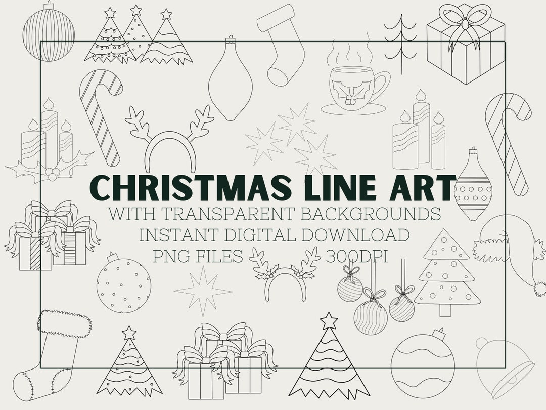 Christmas Line Art Pngs With Transparent Background, Holiday Clipart ...