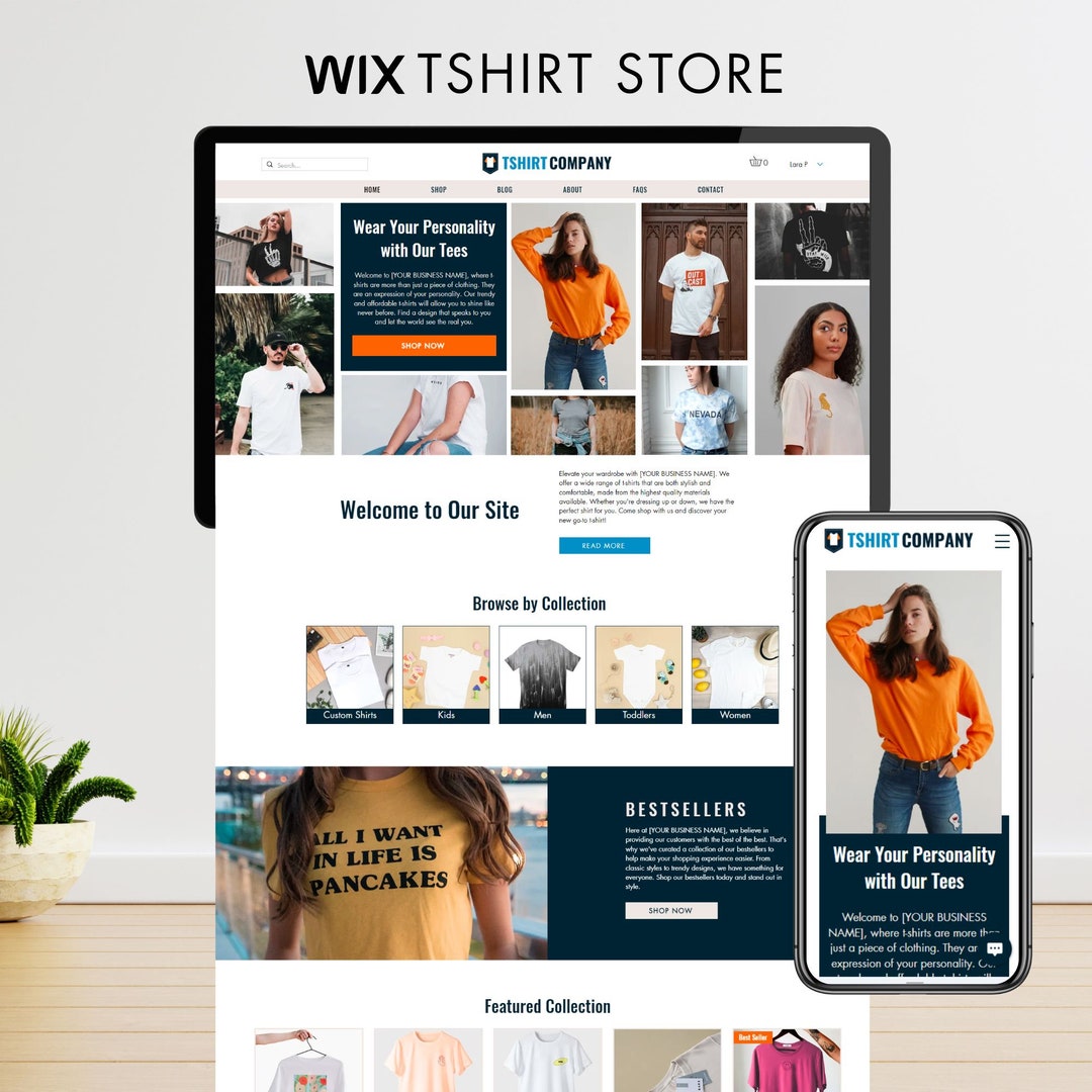 Wix Website Template for T-shirt Online Store With Bright Blue and ...