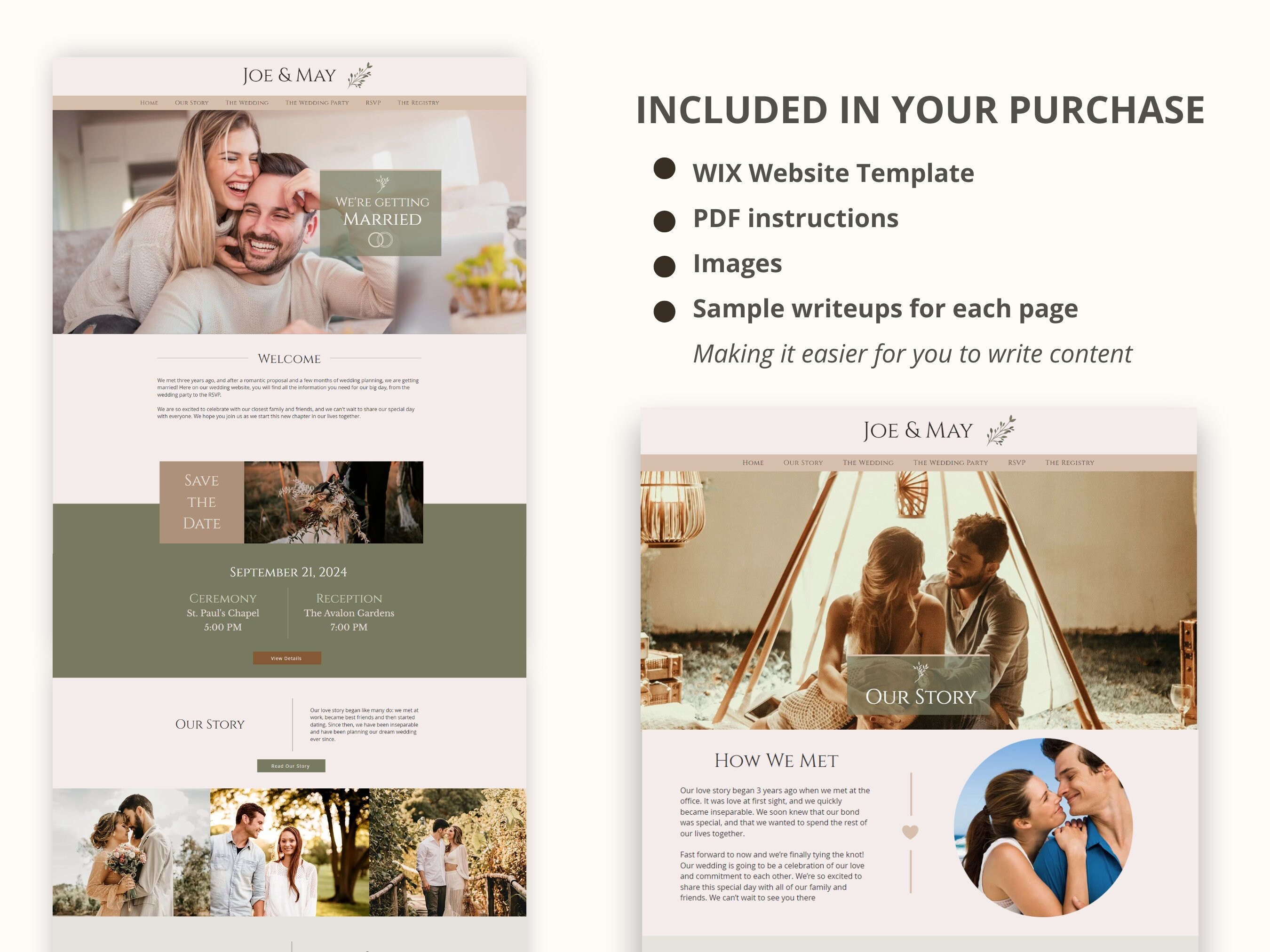 Wedding Website, Wix Website Template, Wix Theme, Wedding RSVP, Online ...