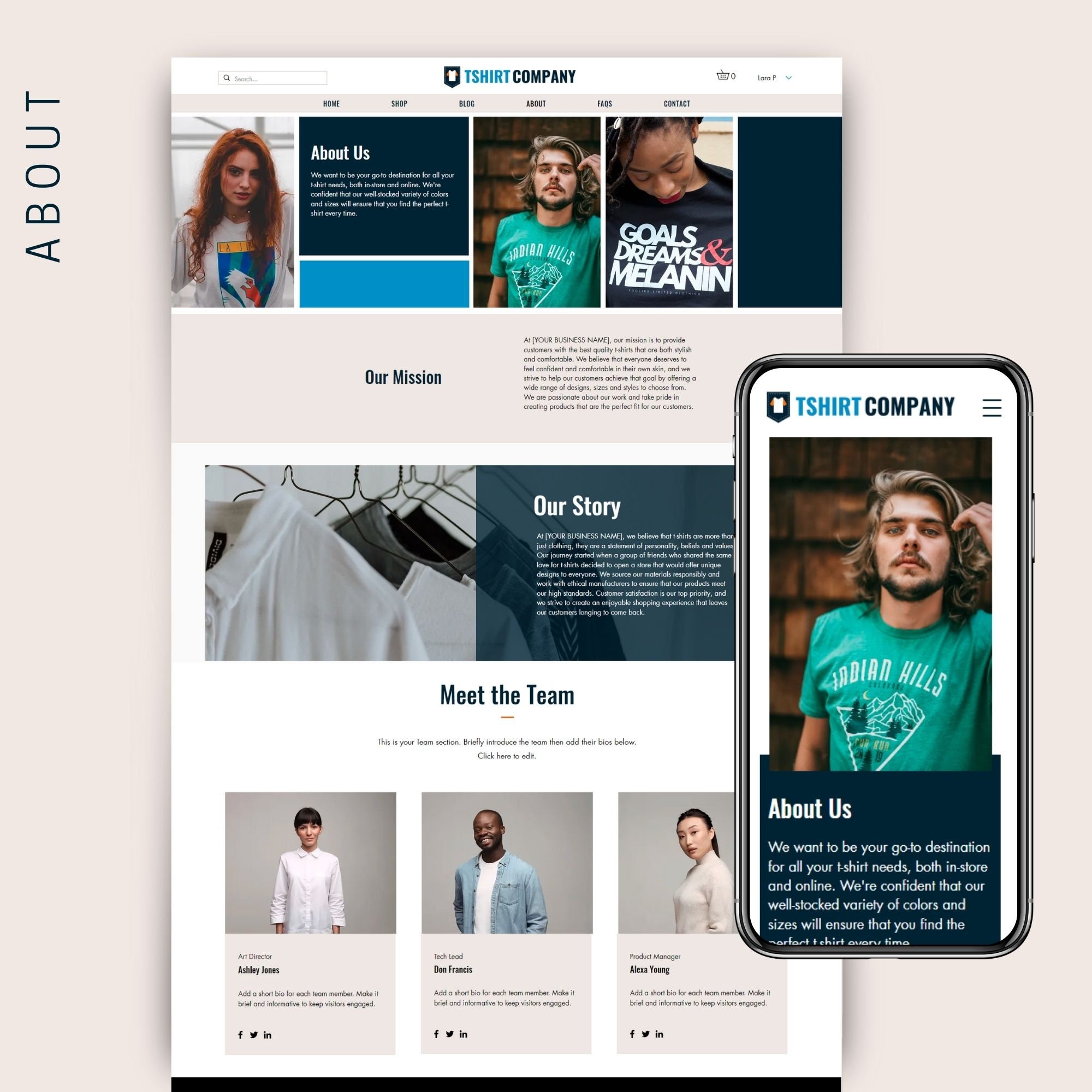 Wix Website Template for T-shirt Online Store With Bright Blue and ...