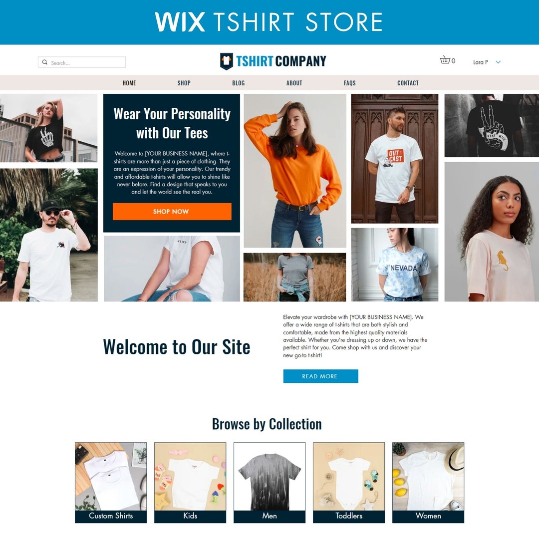Wix Website Template for T-shirt Online Store With Bright Blue and ...