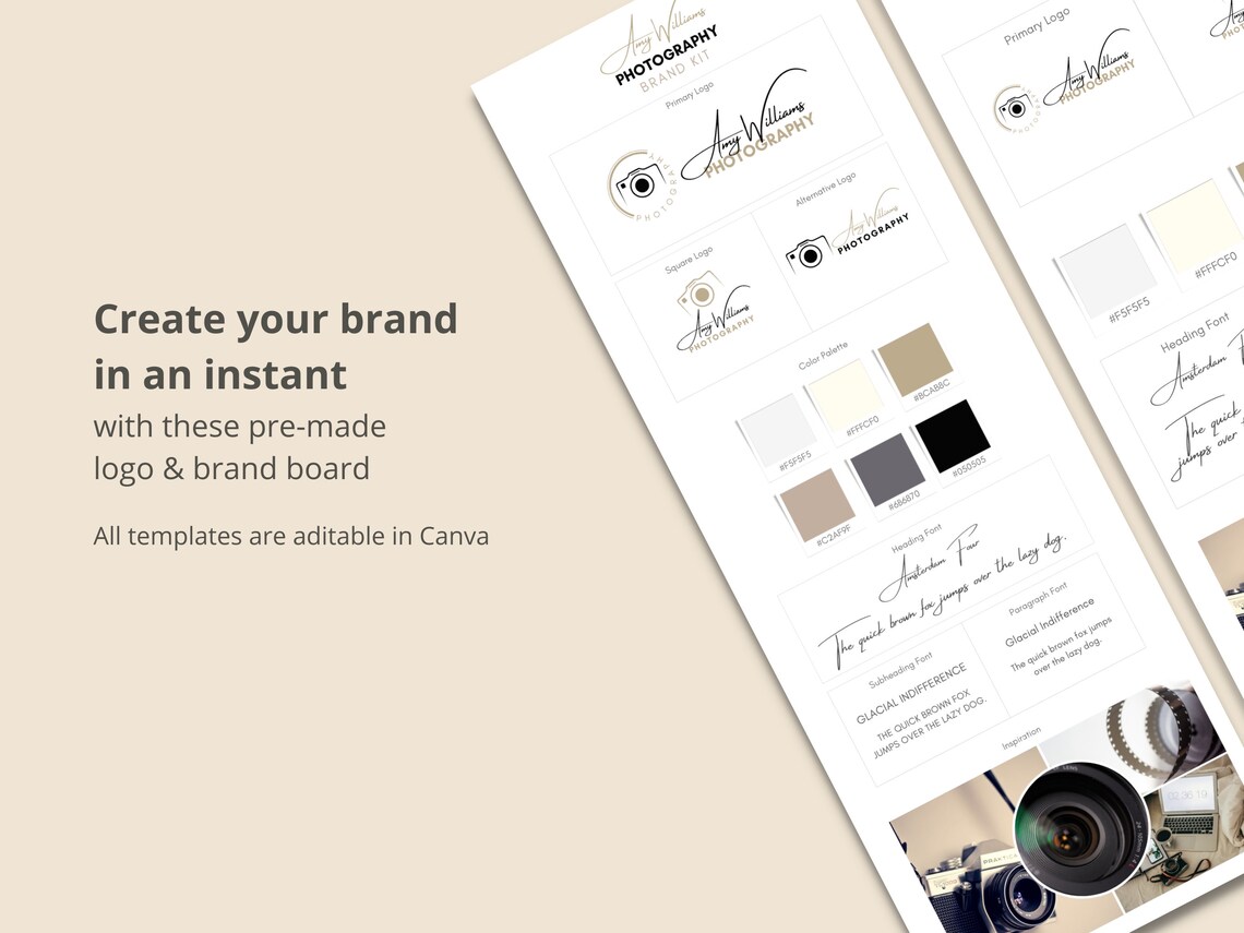 Photographer Branding Kit Canva Brand Kit Template Brand Board Template ...