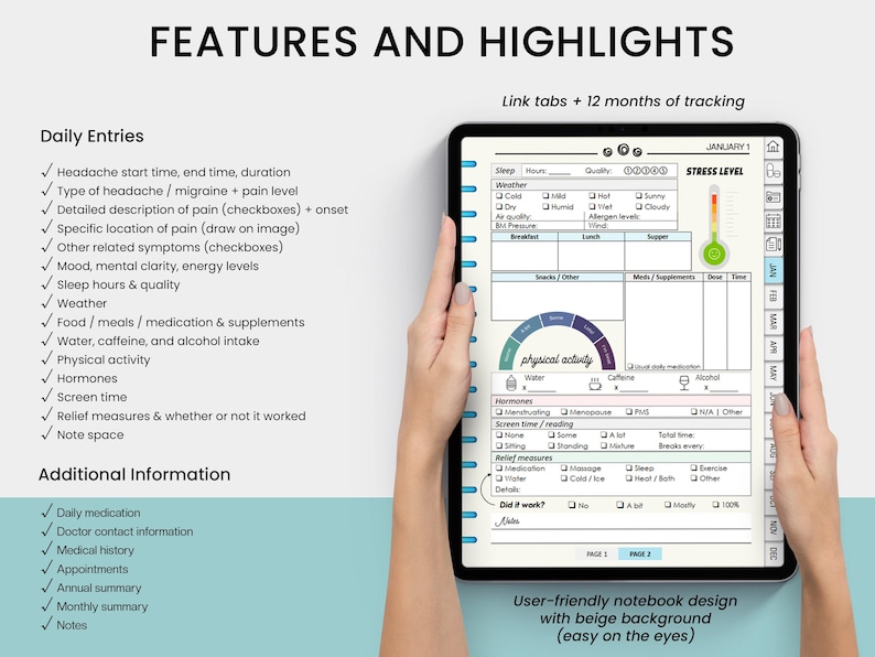 Digital Migraine / Headache Tracker Journal | Goodnotes / Notability ...