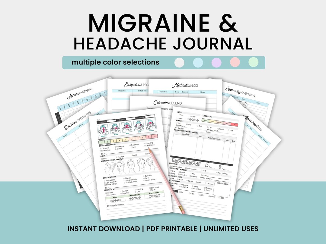 Printable Migraine Journal | Headache Tracker | Migraine Symptom ...