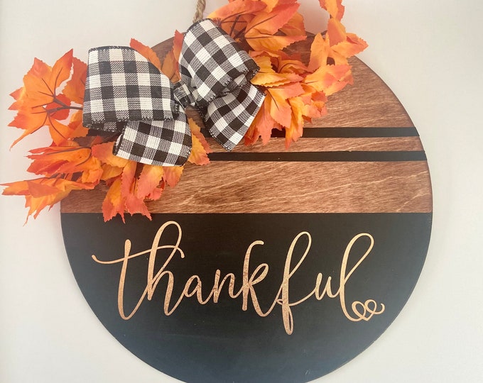 Thankful Welcome Circle Wood Circle Welcome Sign Holiday - Etsy