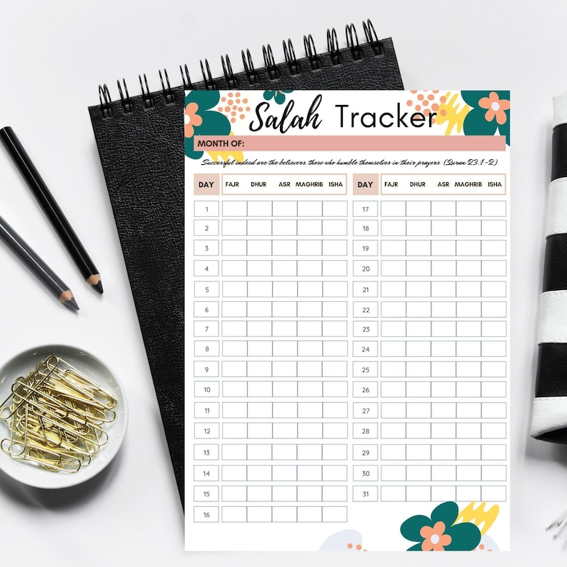 Salah Prayer Tracker, Islamic Monthly Calendar, Islamic Daily Planner ...