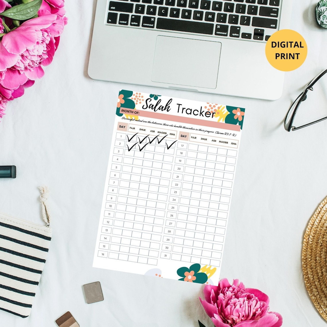 Salah Prayer Tracker, Islamic Monthly Calendar, Islamic Daily Planner ...