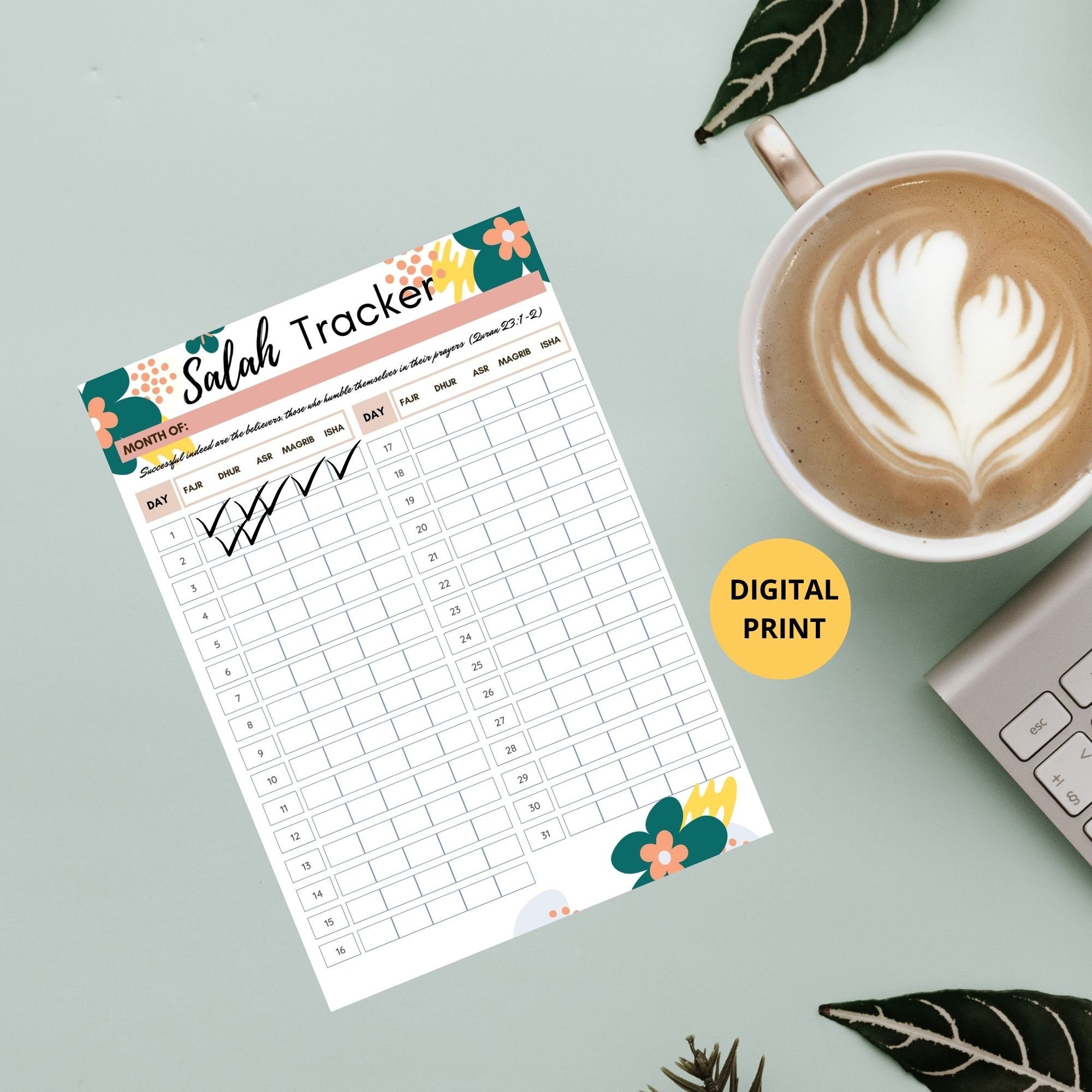 Salah Prayer Tracker, Islamic Monthly Calendar, Islamic Daily Planner ...