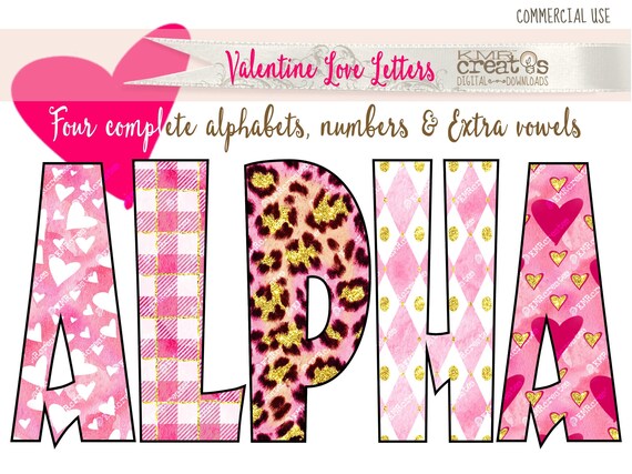 Valentine Alphabet PNG Watercolor Heart Doodle Heart | Etsy