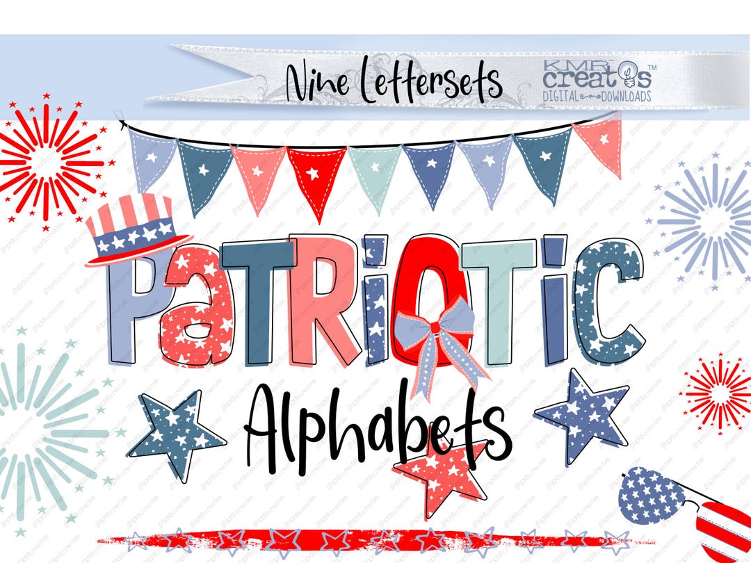 Patriotic Doodle Png Alphabet Bundle, 4th of July Letters, Offset ...