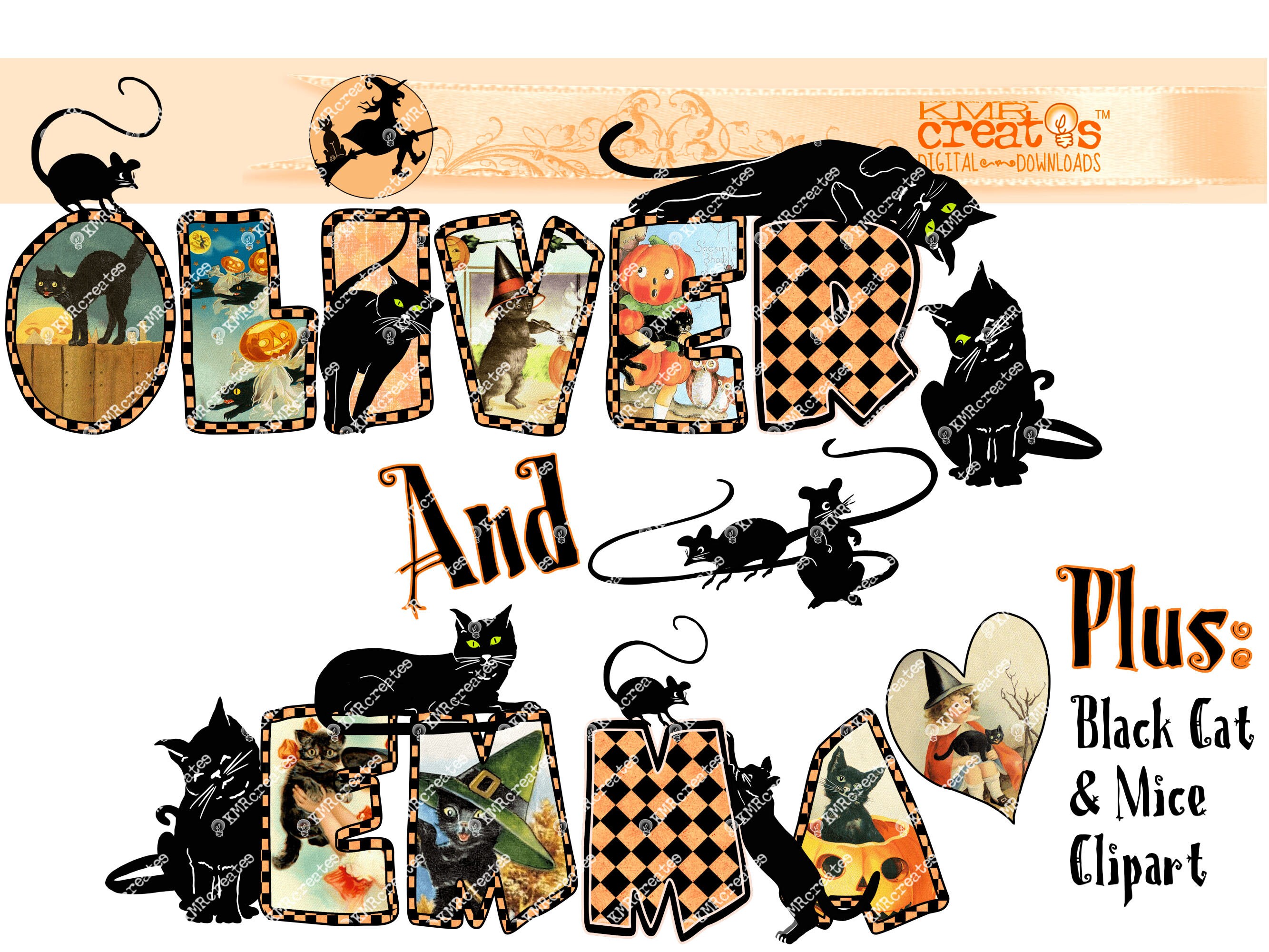 Halloween Letters Black Cat Alphabet Vintage Retro Design - Etsy