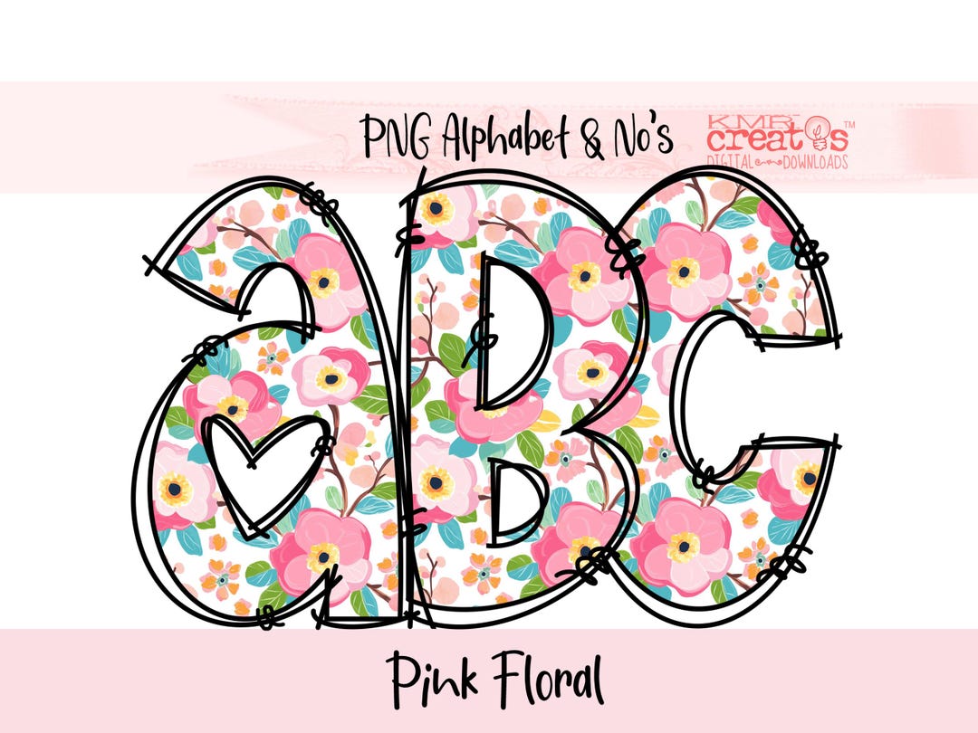 Pink Floral Alphabet PNG: Watercolor Doodle Letters, Preppy Spring ...