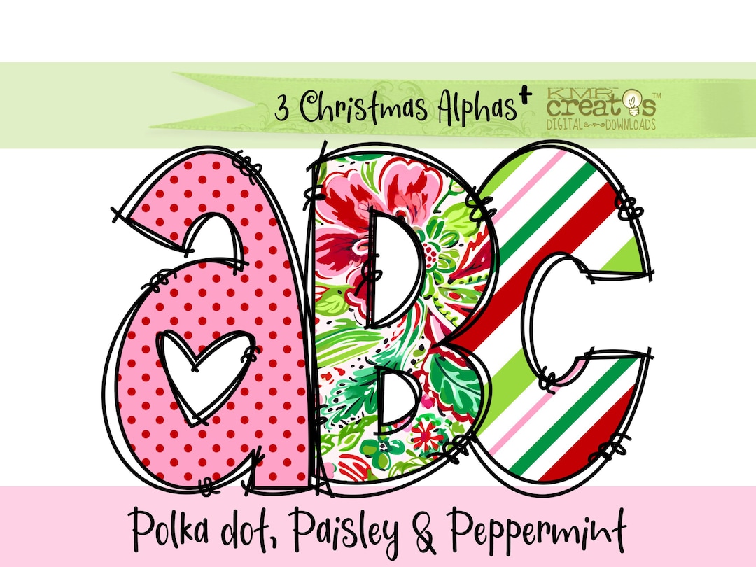 Christmas Alphabet PNG: Paisley, Polka Dot, Peppermint Letters (digital ...