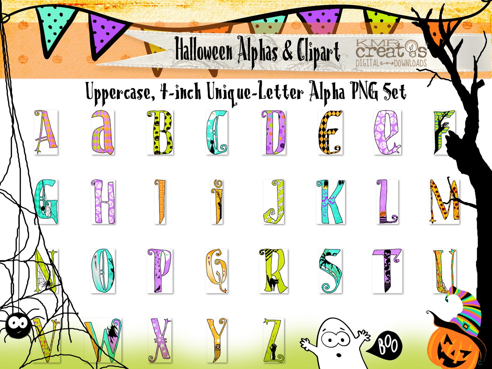 Halloween Letters Clipart Bundle Png Doodle Letters Png - Etsy