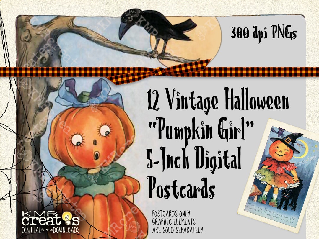 Vintage Halloween Pumpkin Postcard Png, Whitney Made Card, Pumpkin Head ...
